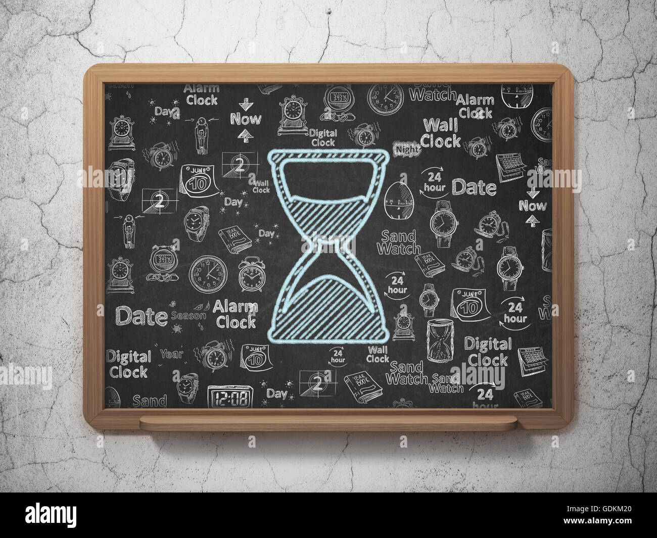 Time concept: Hourglass on School board background Stock Photo - Alamy