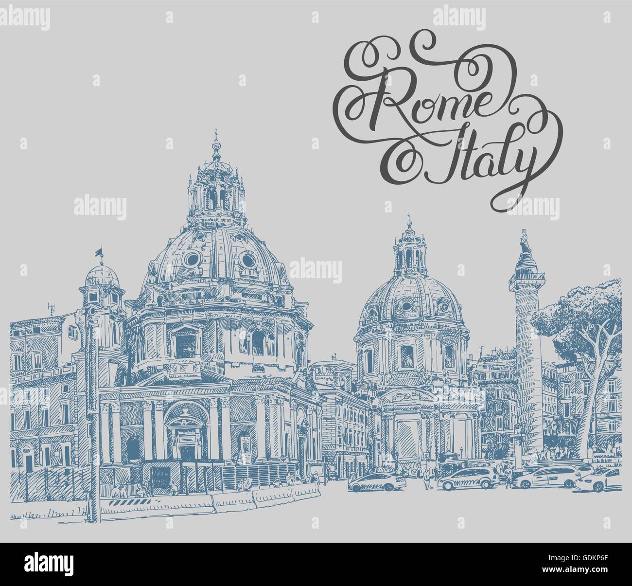 original digital drawing of Rome Italy cityscape with lettering Stock ...