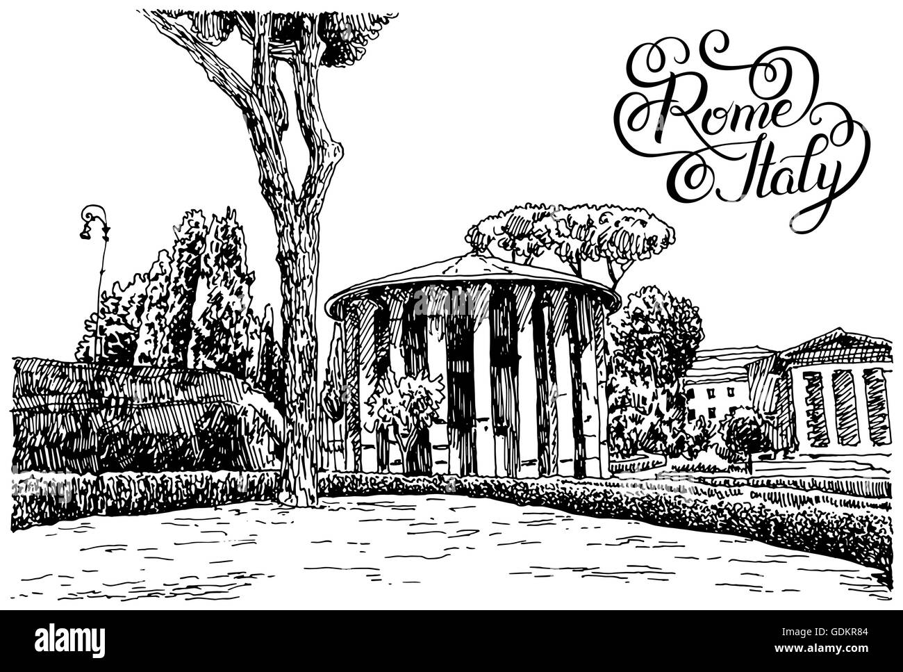 sketch hand drawing of Rome Italy famous cityscape with hand let Stock ...