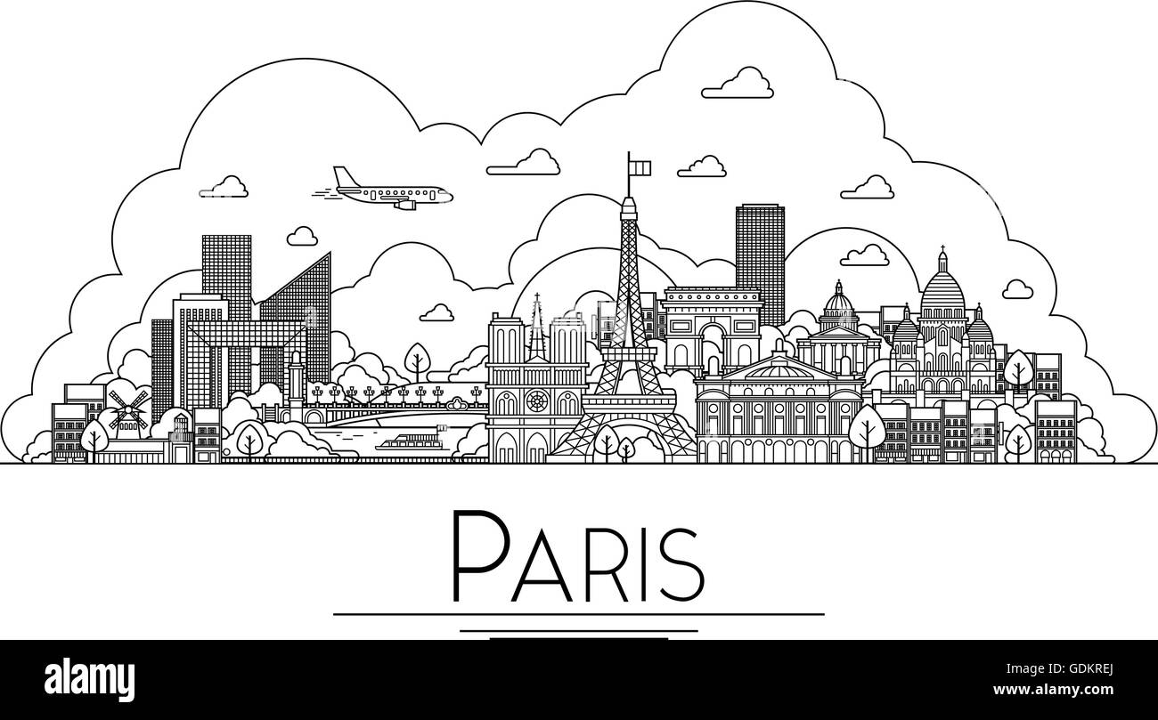 Vector line art Paris, France, travel landmarks and architecture icon ...