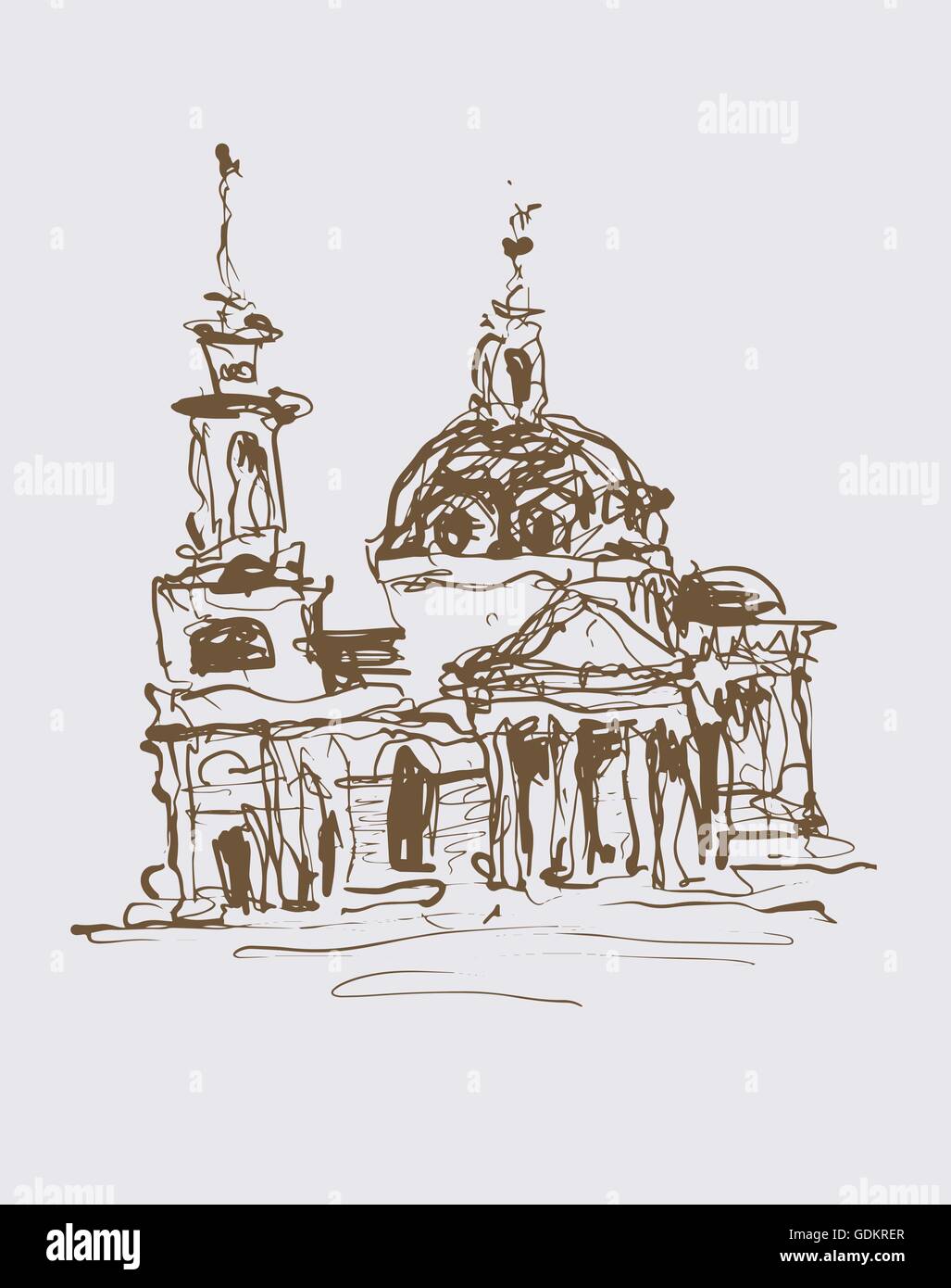 original sketch drawing in sepia color of historical building Stock ...