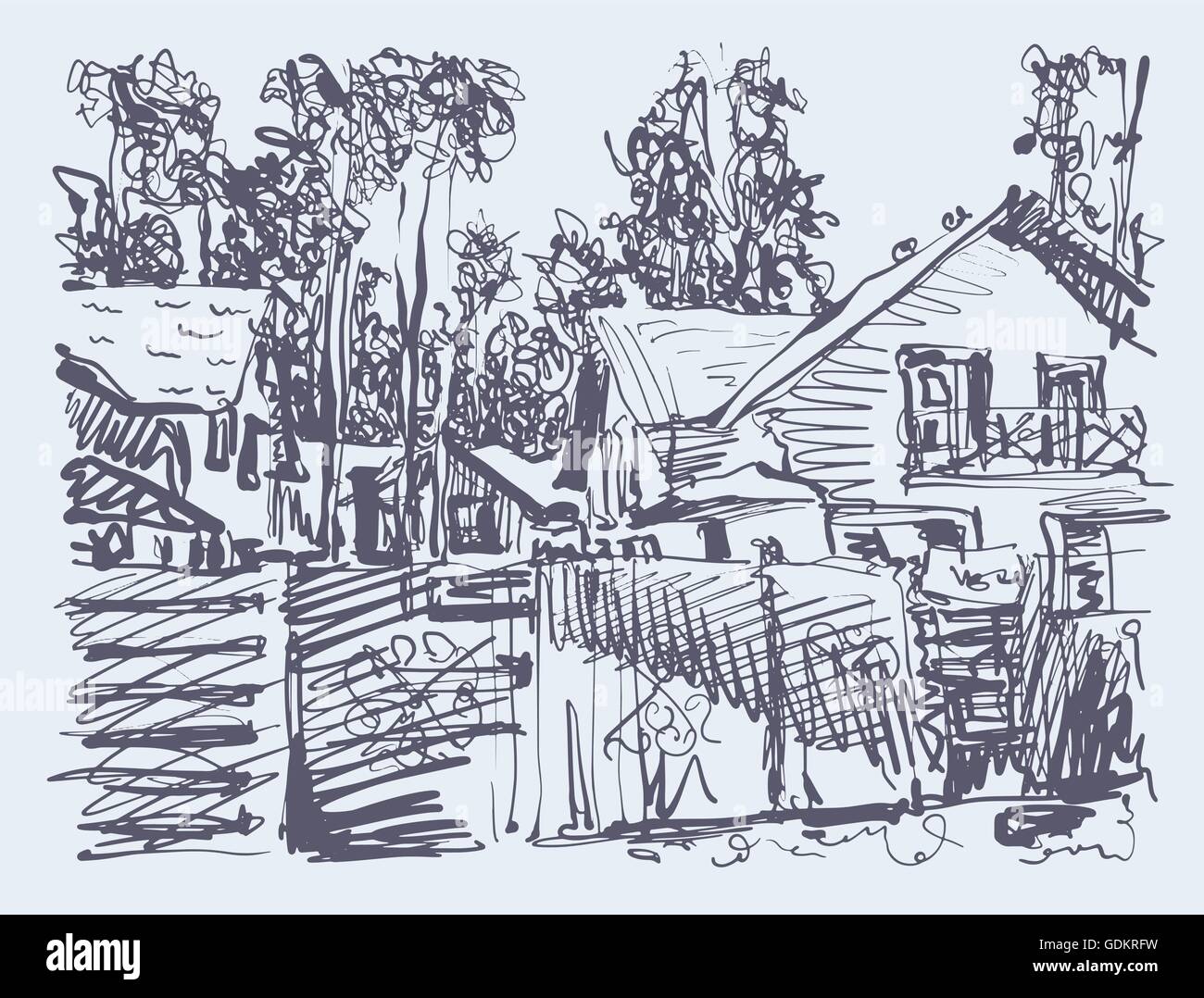 original digital graphic of village composition with houses and Stock ...