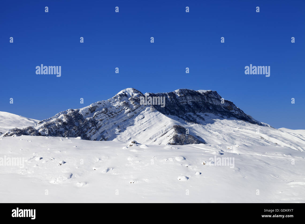 Winter snowy mountains. Greater Caucasus, Mount Shahdagh. Qusar rayon ...