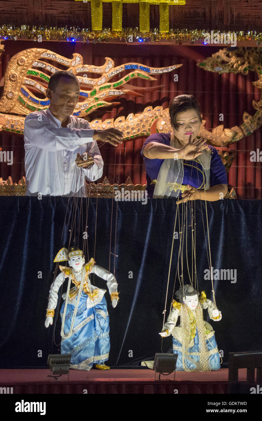 a puppet show in a hotel in the City of Mandalay in Myanmar in ...