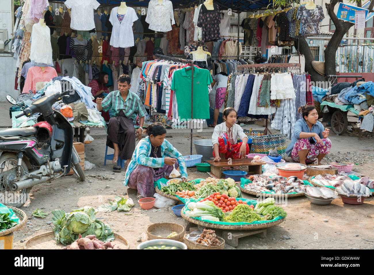 a Street fegetable and Food market in the City of Mandalay in Myanmar ...