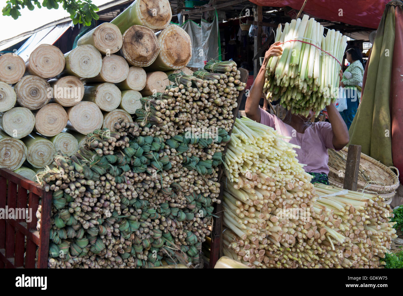 Bamboo at a marketstreet in the City of Mandalay in Myanmar in ...