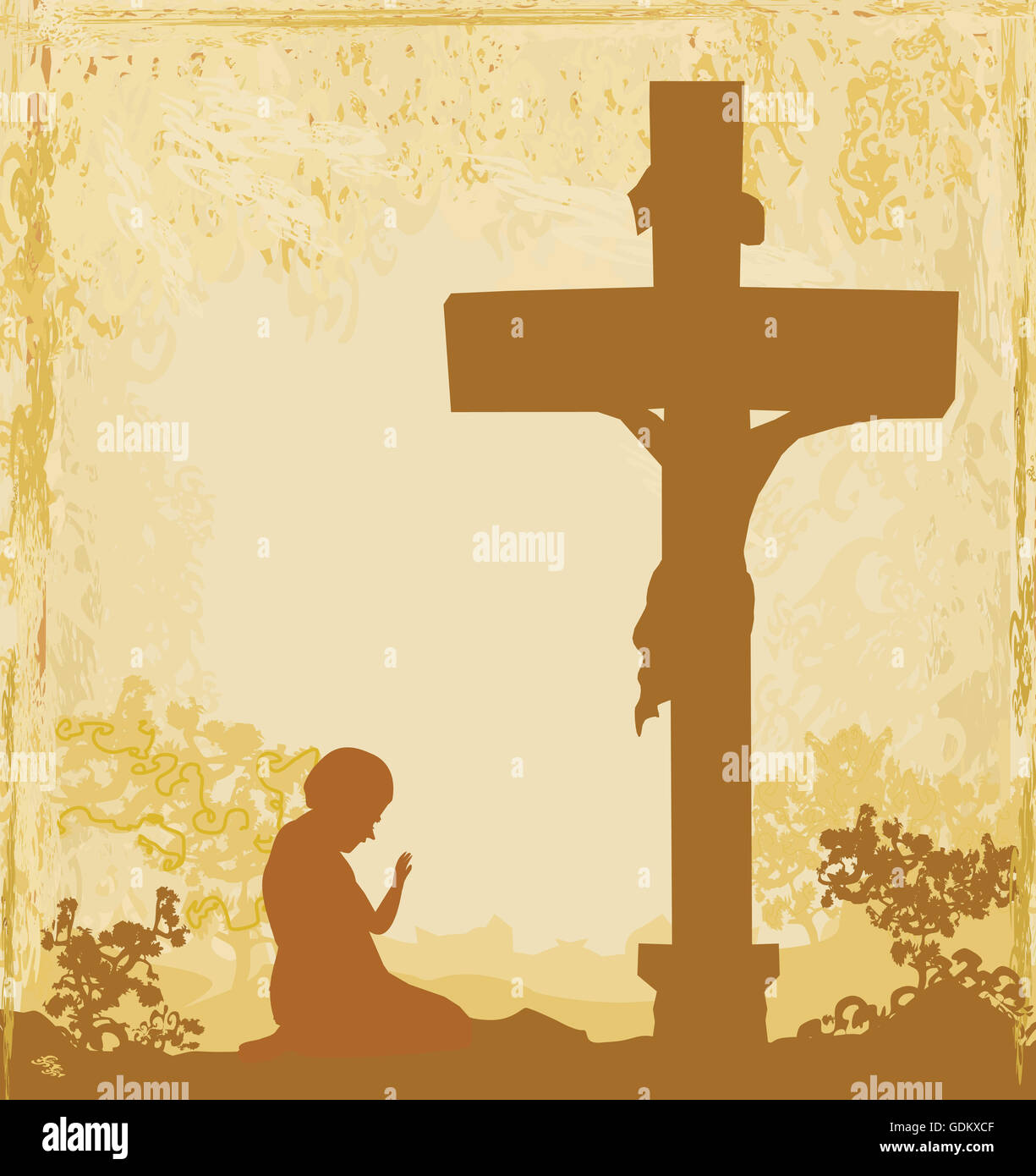 prayers by the cross, grunge background Stock Photo - Alamy