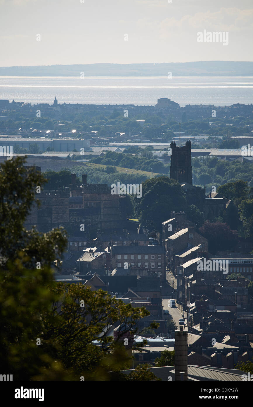 Lancaster town centre view landscape for above Stock Photo - Alamy