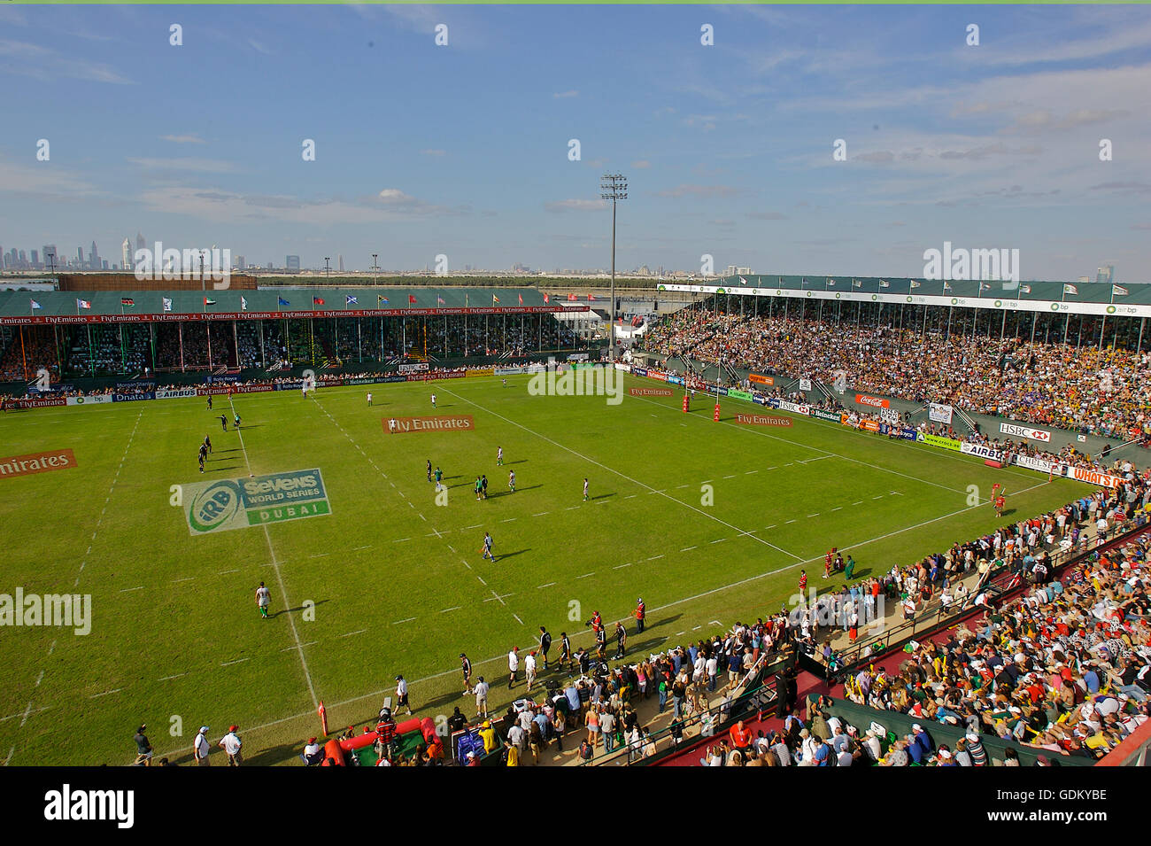 A view of the field and the crowd, Dubai Rugby 7's, Dubai, UAE Stock ...