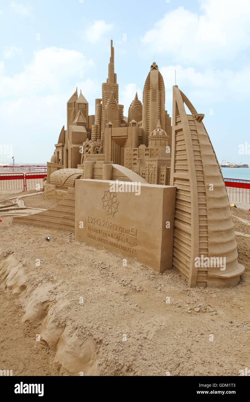 A UAE themed sandcastle on JBR beach, Dubai, UAE Stock Photo - Alamy