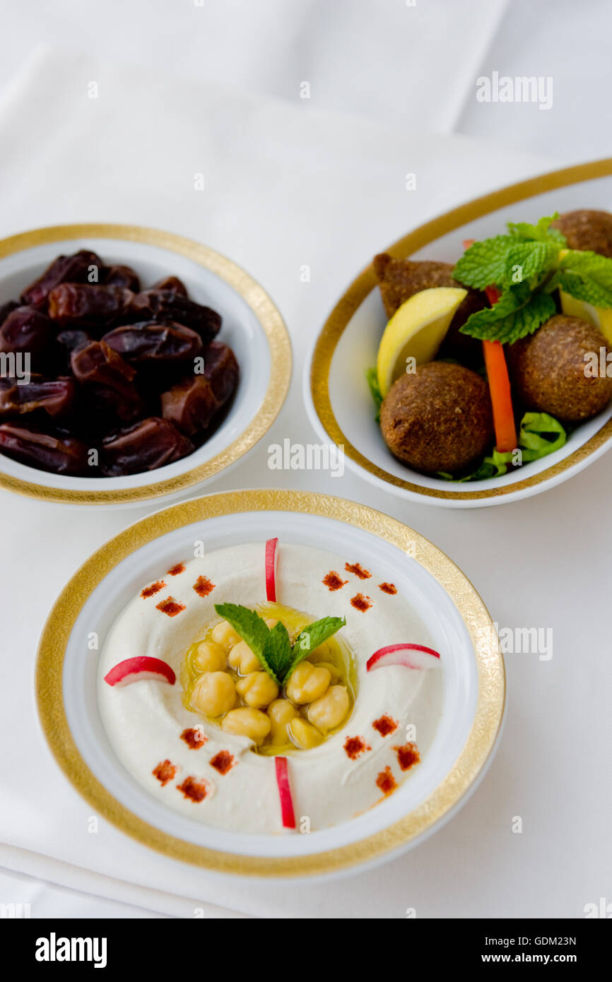 Hummus, Kibbeh and Dates, Dubai, UAE Stock Photo - Alamy