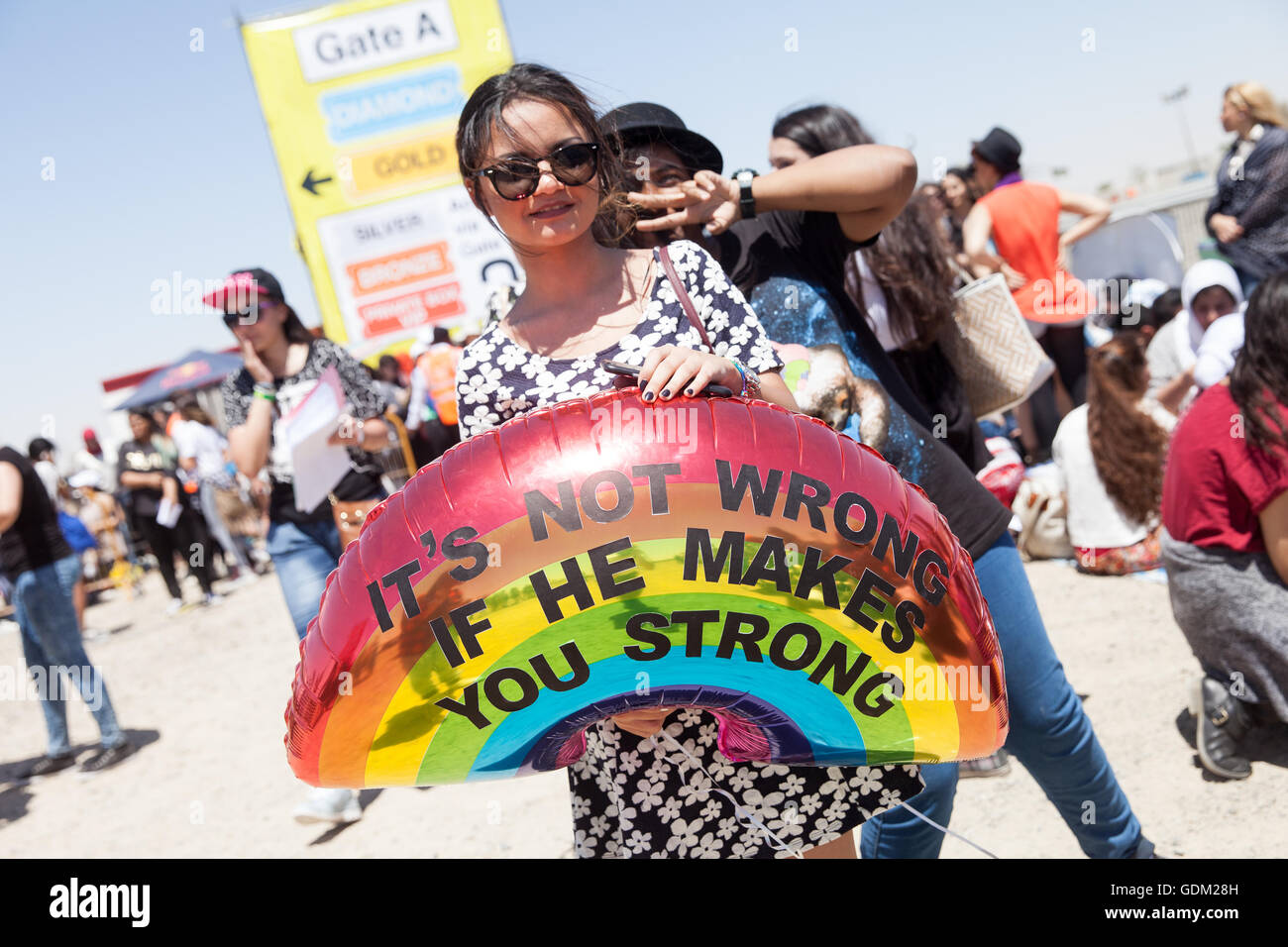 A One Direction fan holds up posters before the concert, The Sevens ...