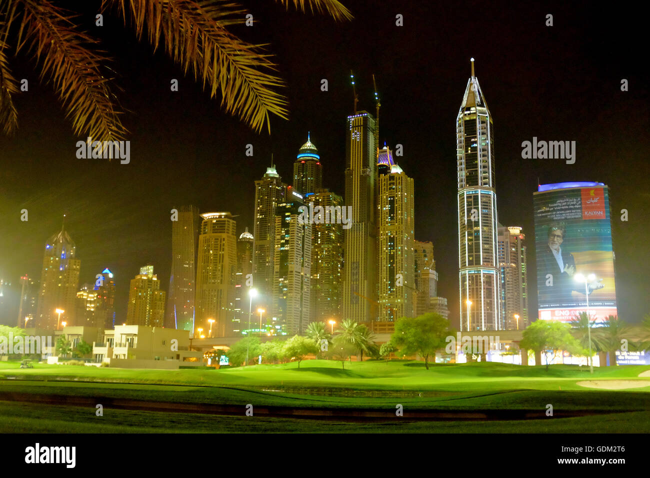 Dubai city nightscape from the golf course Stock Photo - Alamy