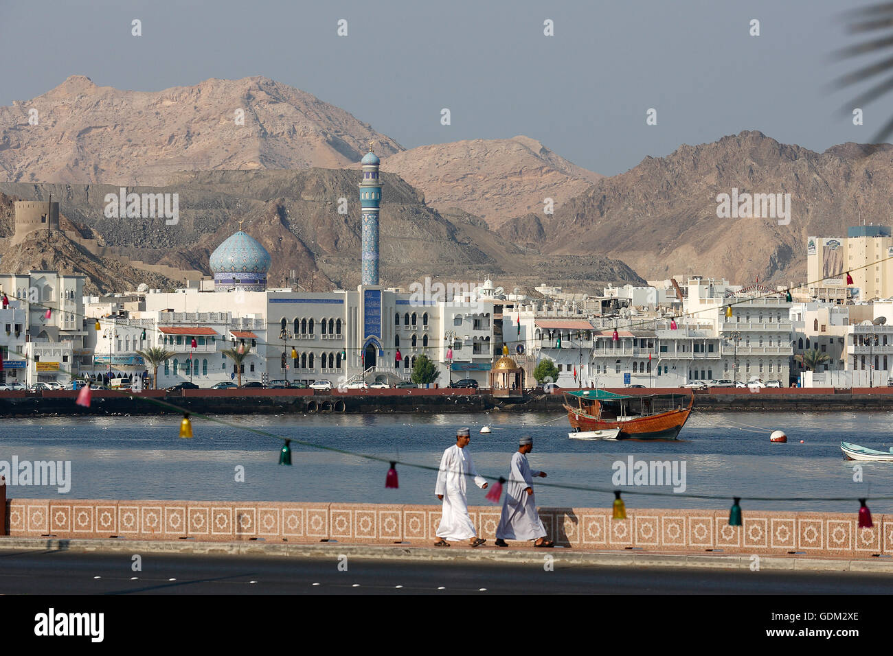 MUTRAH PORT WITH PERSIAN STYLE MOSQUE. Muscat, Oman Stock Photo - Alamy