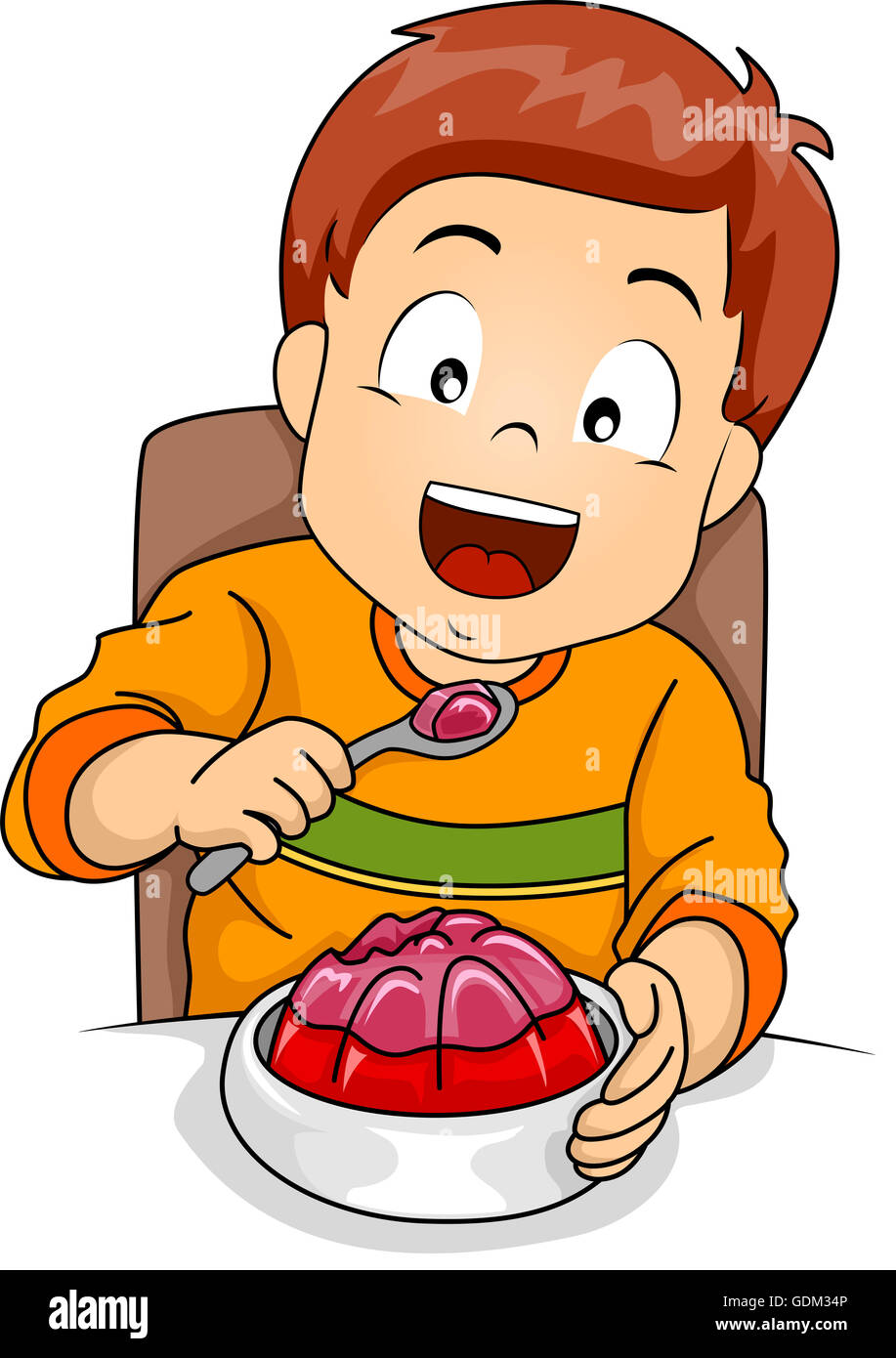 Illustration of a Little Boy Happily Eating Jelly Stock Photo - Alamy