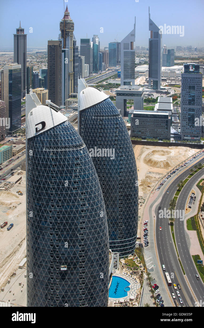 The towers of Sheikh Zayed Road with stock exchange in DIFC. Park ...