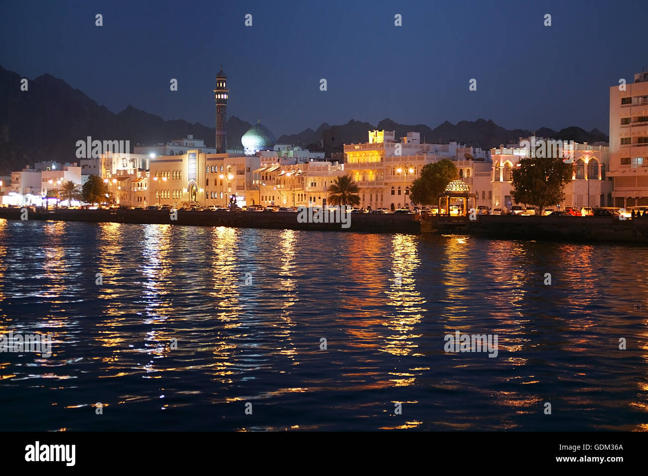 Mutrah port with persian style mosque, Muscat, Oman Stock Photo - Alamy