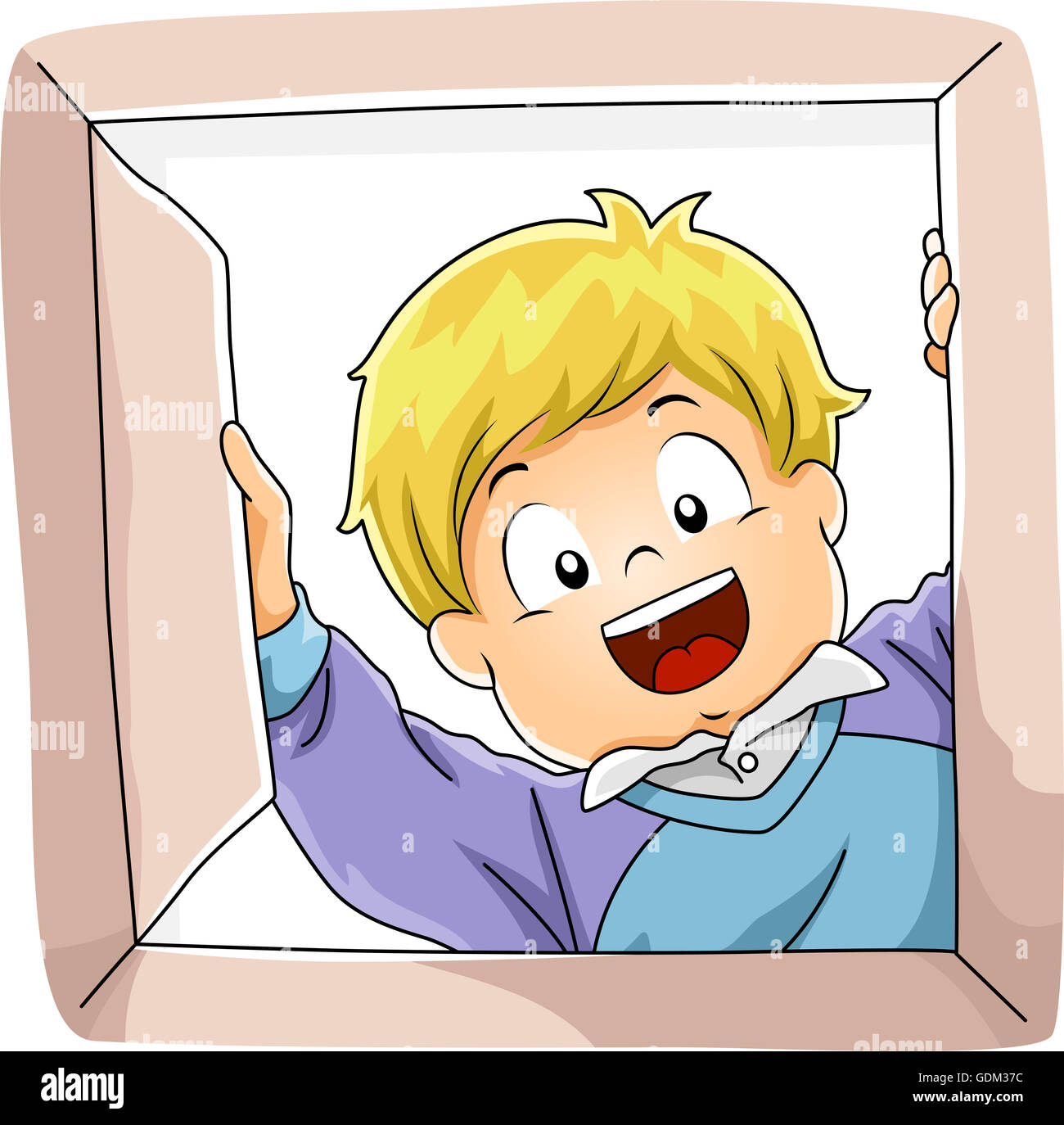 Illustration of a Little Boy Smiling Happily While Opening a Box Stock ...