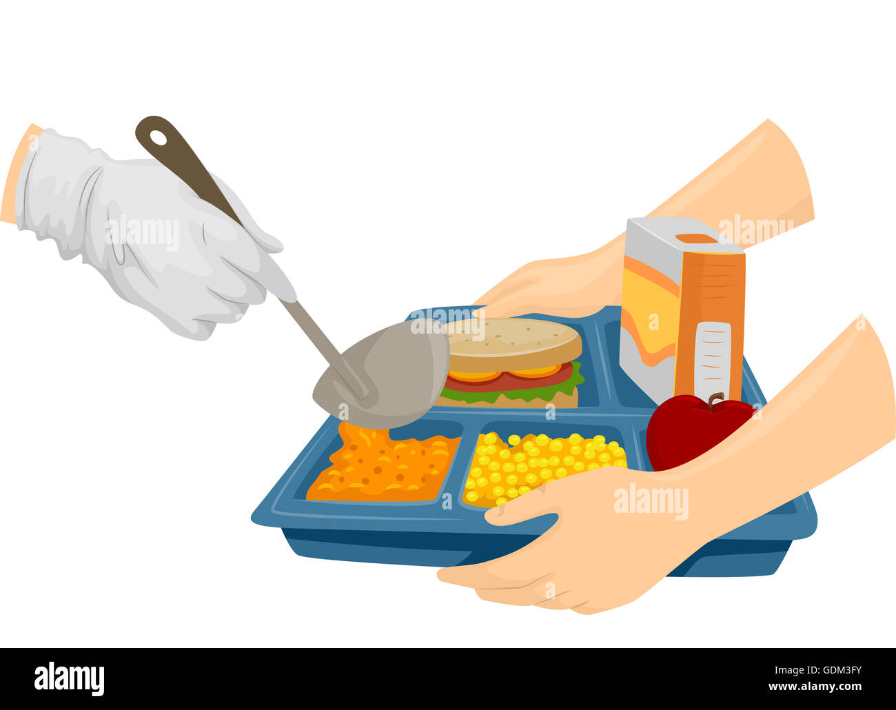 Cropped Illustration of a Cafeteria Cook Serving Food to Students Stock ...