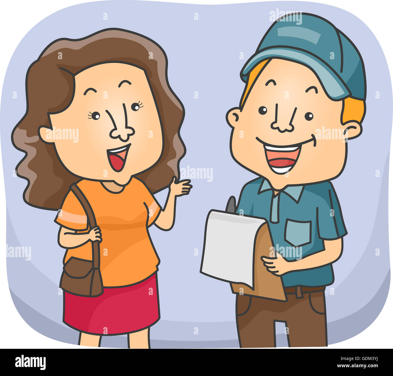 Illustration of a Girl Talking to a Man Conducting Surveys Stock Photo ...
