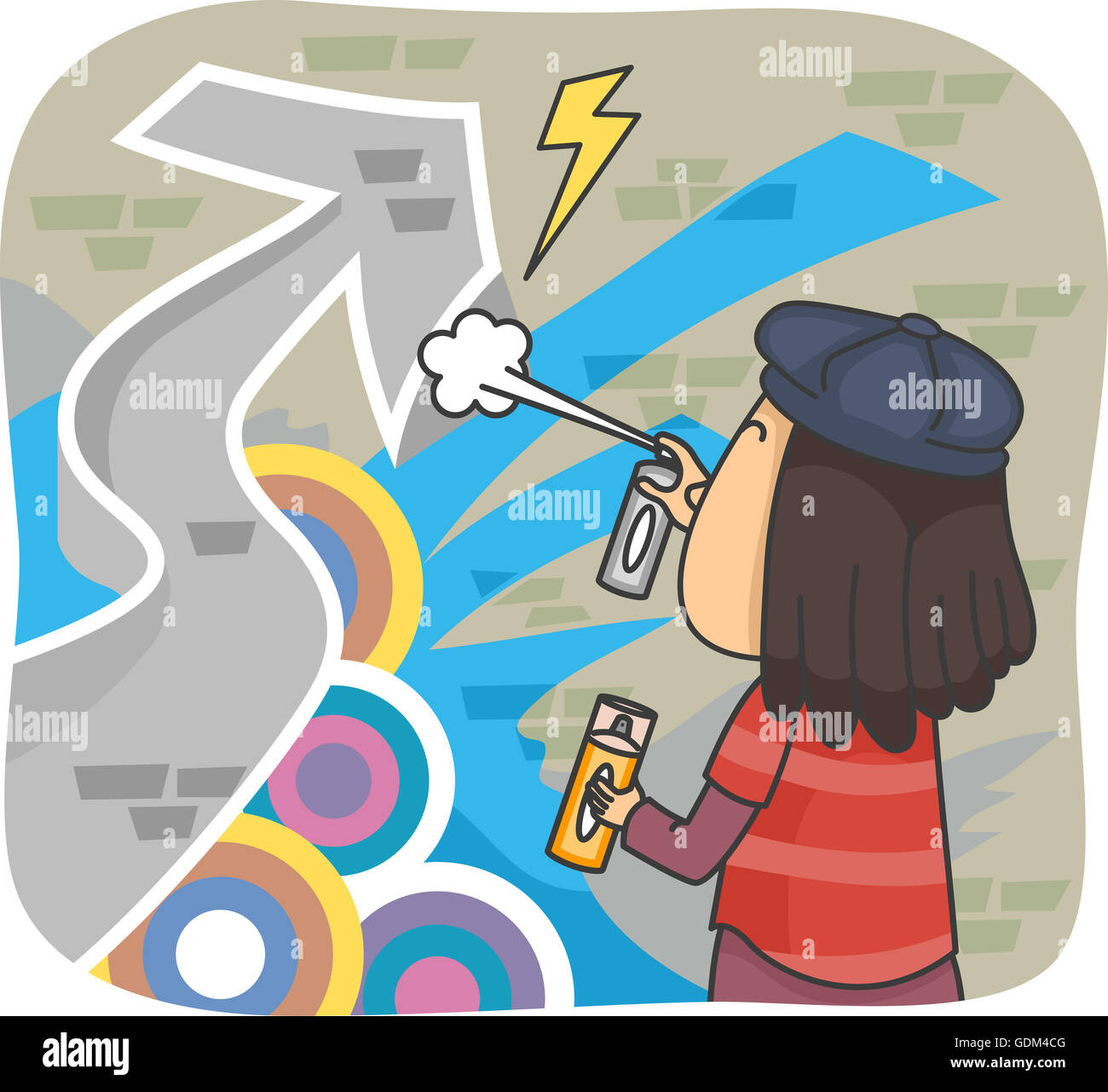 Illustration of a Male Graffiti Artist Spraying Paint on a Wall Stock ...