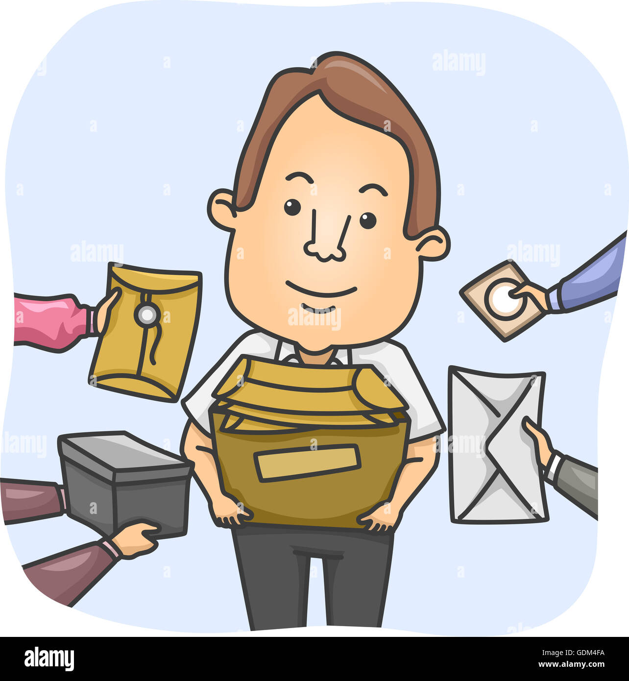 Illustration of a Messenger Overwhelmed by Parcels Stock Photo - Alamy