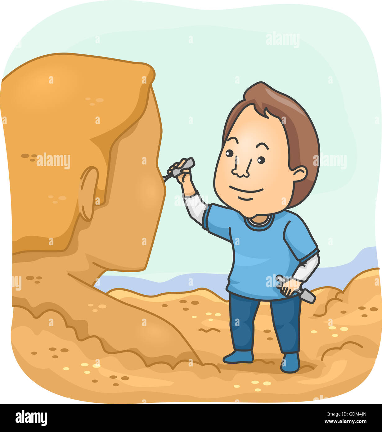 Illustration of a Man Sculpting a Human Figure Out of Sand Stock Photo ...