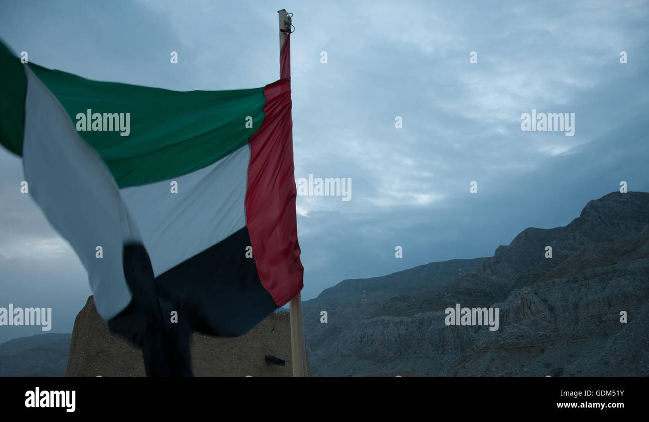 UAE National Flag in the mountains of Ras Al Khaimah Stock Photo - Alamy