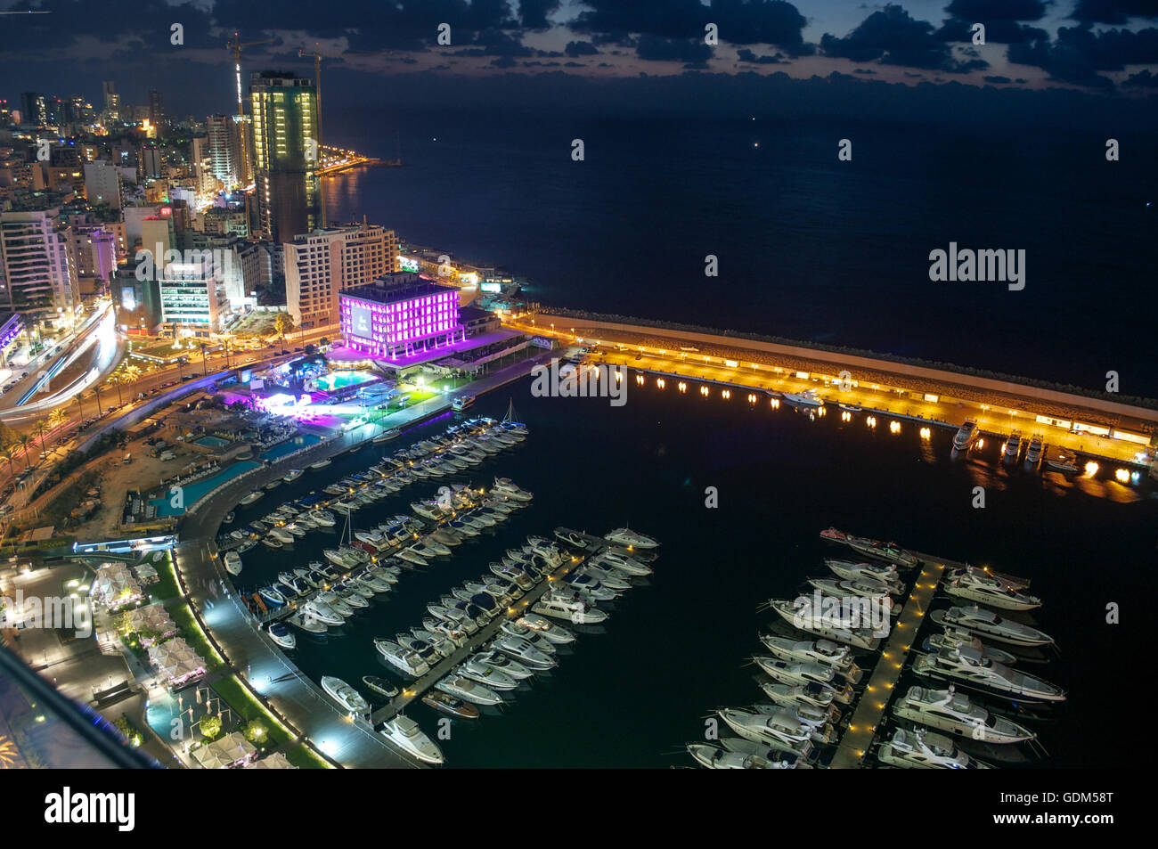 View of the yachts anchored in the Zaitunay Bay in Beirut, Lebanon ...