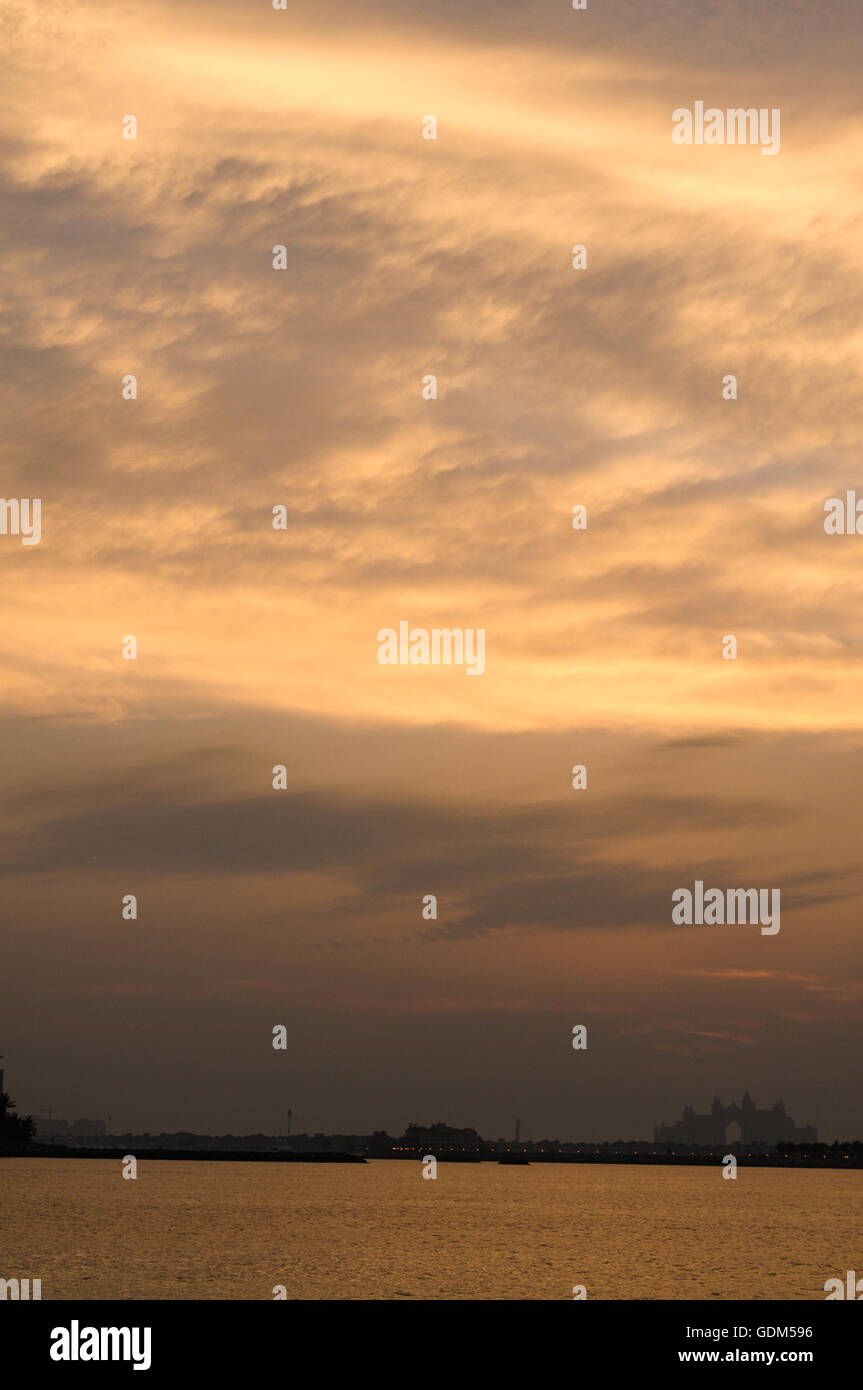 Sunset view of the Atlantis Hotel on the Palm Island, from the Dubai ...