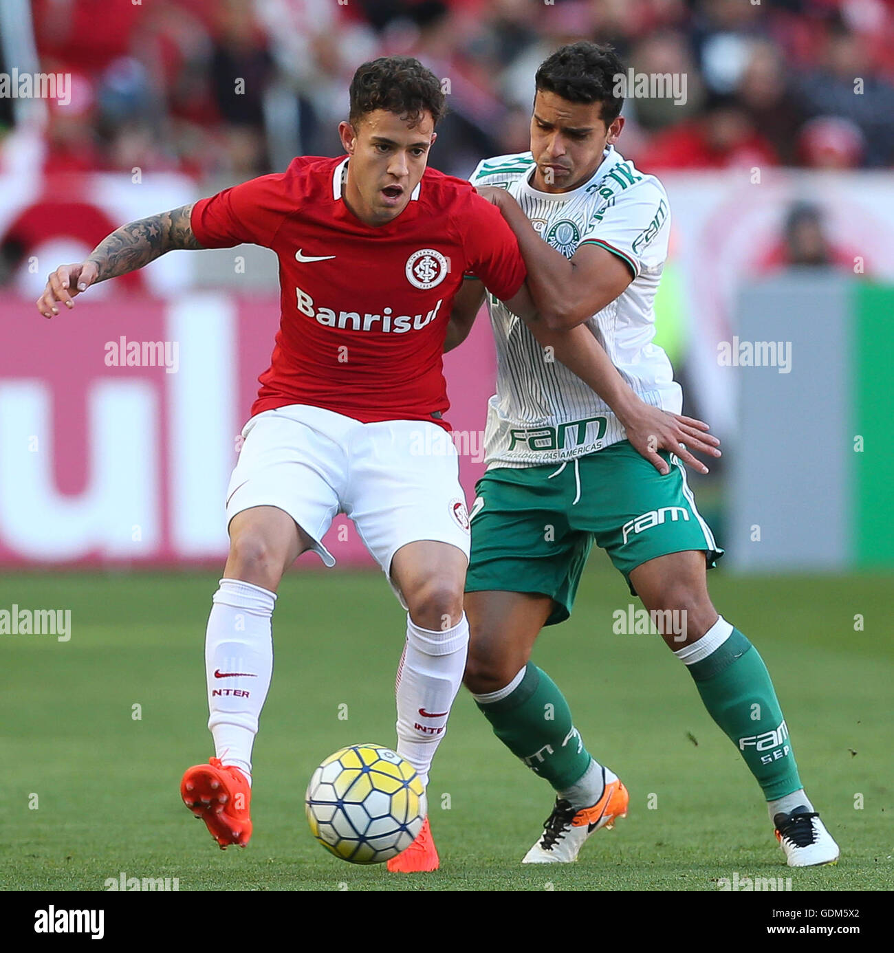 The player Jean, the SE Palmeiras, ball dispute with Gustavo player, SC ...
