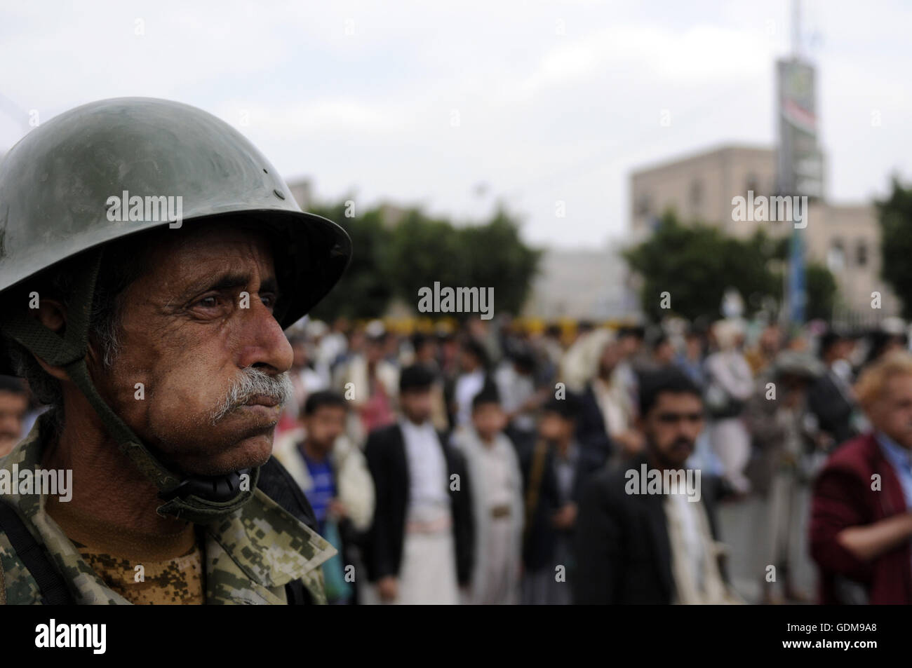 Sanaa, Yemen. 18th July, 2016. A soldier stands guard during a rally in ...