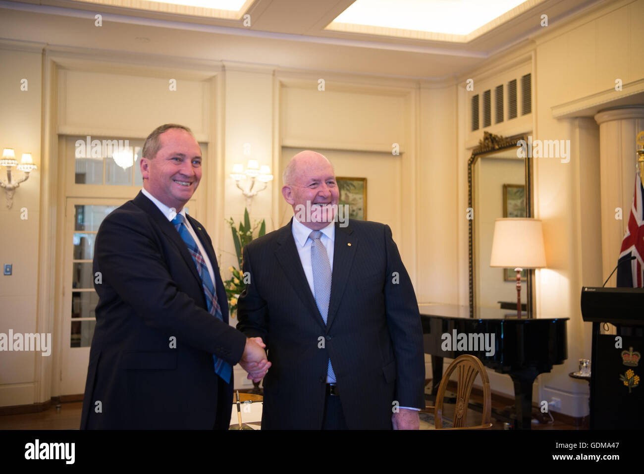 Canberra, Australia. 19th July, 2016. Barnaby Joyce (L) is sworn in as ...