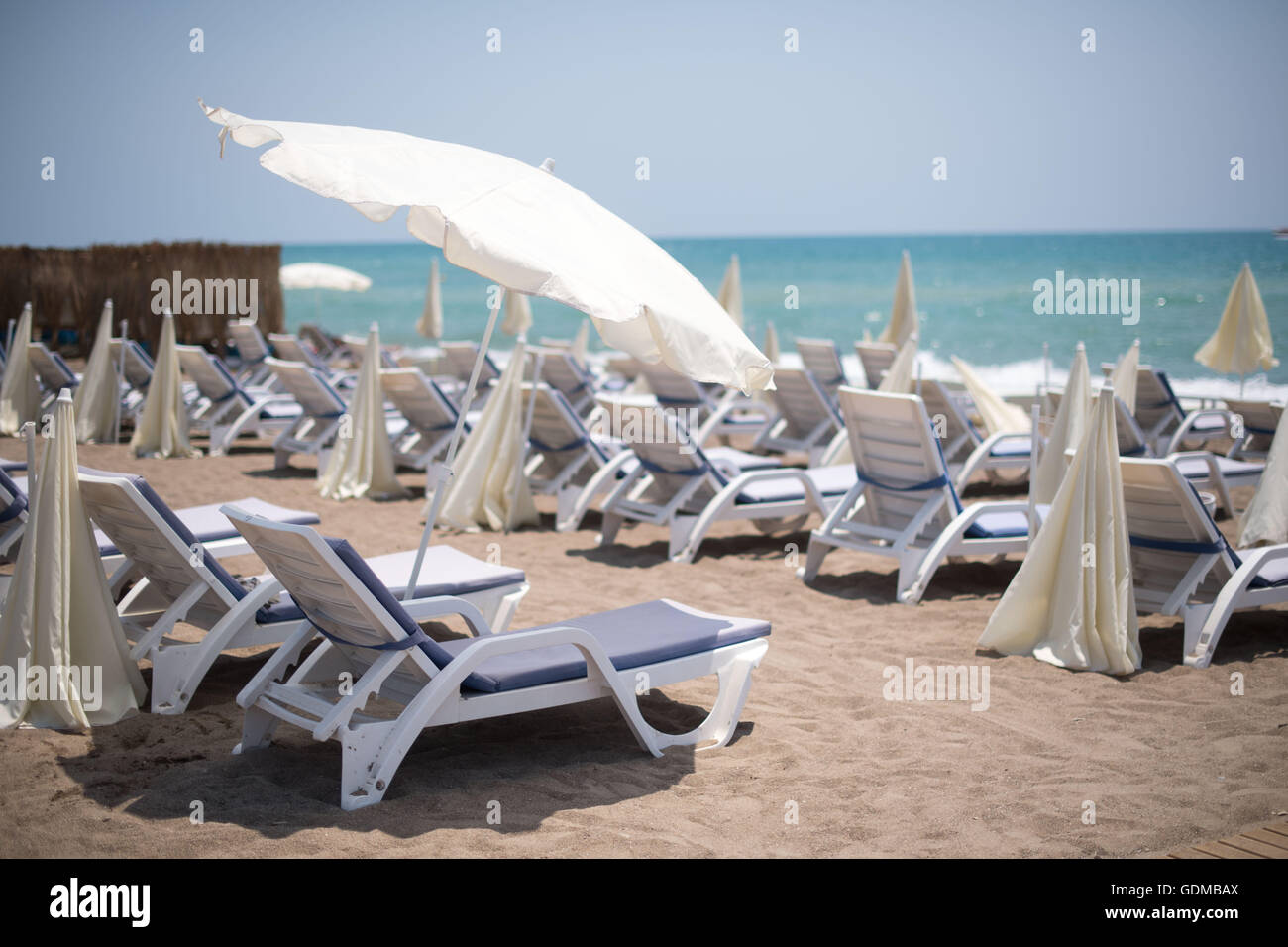Antalya, Turkey. 19th July, 2016. Empty sunloungers are pictured at ...
