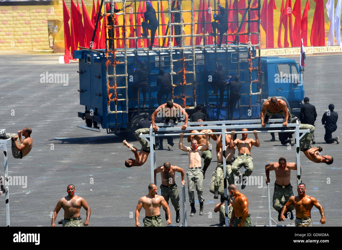 Cairo, Egypt. 19th July, 2016. Egyptian police officers demonstrate ...