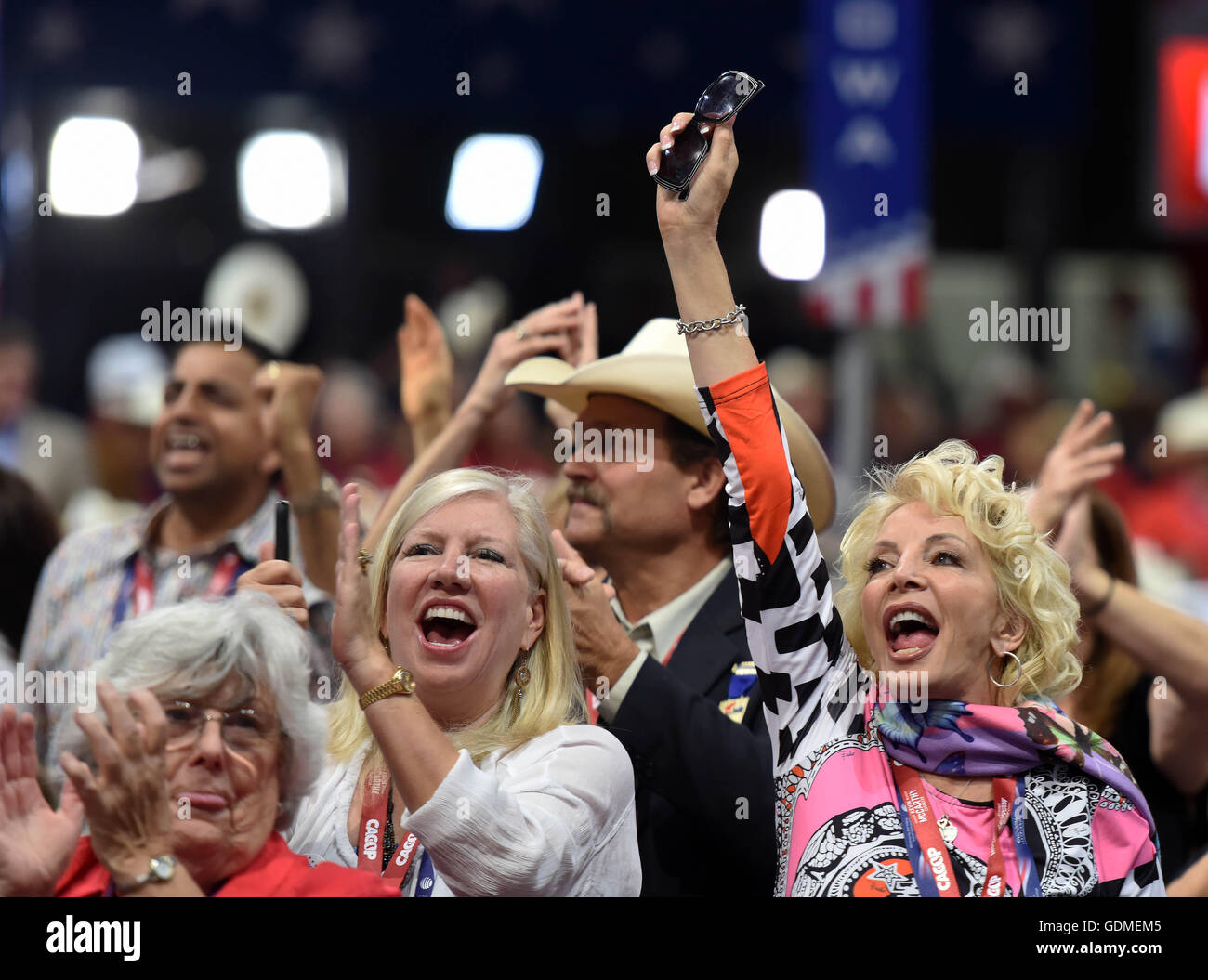 Cleveland, USA. 19th July, 2016. Delegates supporting Donald Trump ...