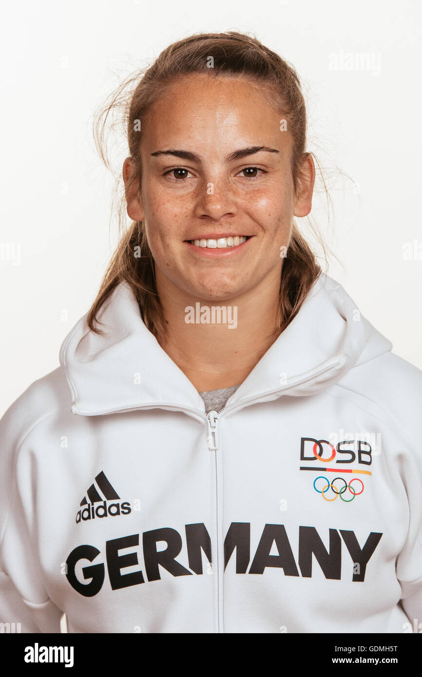 Hannover, Germany. 15th July, 2016. Lisa Altenburg poses at a photocall ...