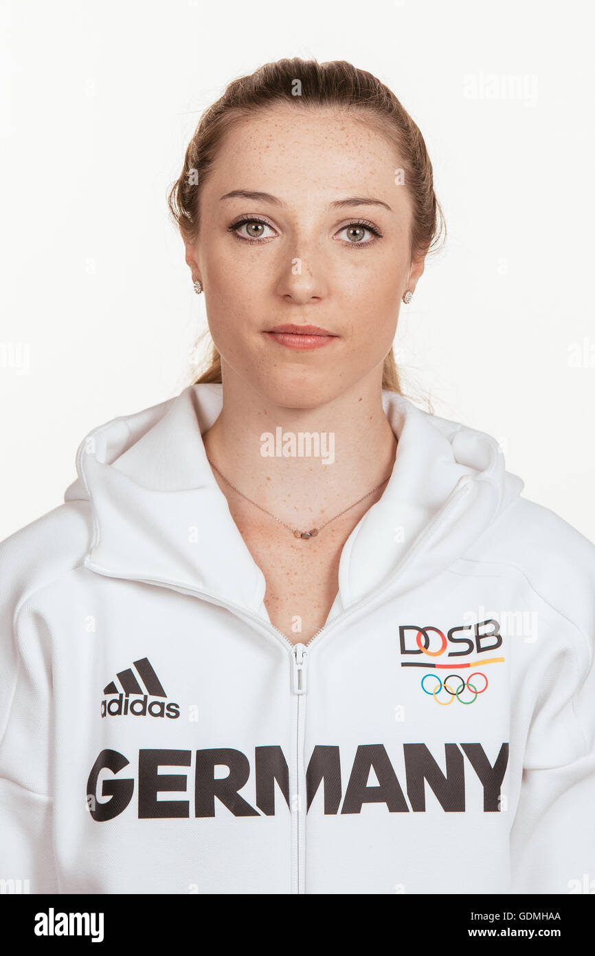 Hannover, Germany. 15th July, 2016. Laura Müller poses at a photocall ...