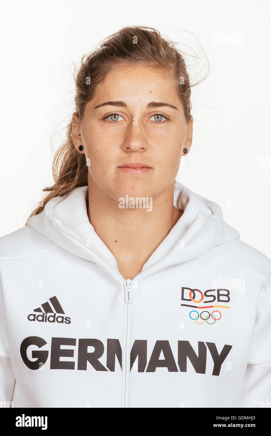 Hannover, Germany. 18th July, 2016. Lisa WeiÃŸ poses at a photocall ...