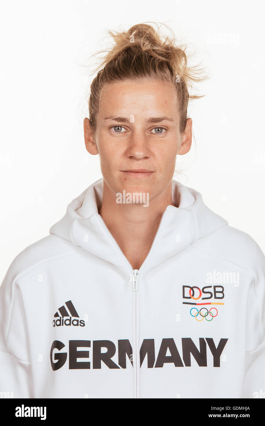 Hannover, Germany. 18th July, 2016. Simone Laudehr poses at a photocall ...