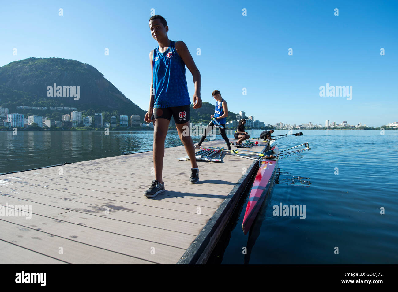 RIO DE JANEIRO - APRIL 1, 2016: Brazilian rowers prepare their boats ...