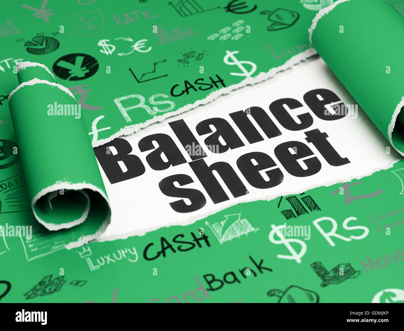 Money concept: black text Balance Sheet under the piece of torn paper ...