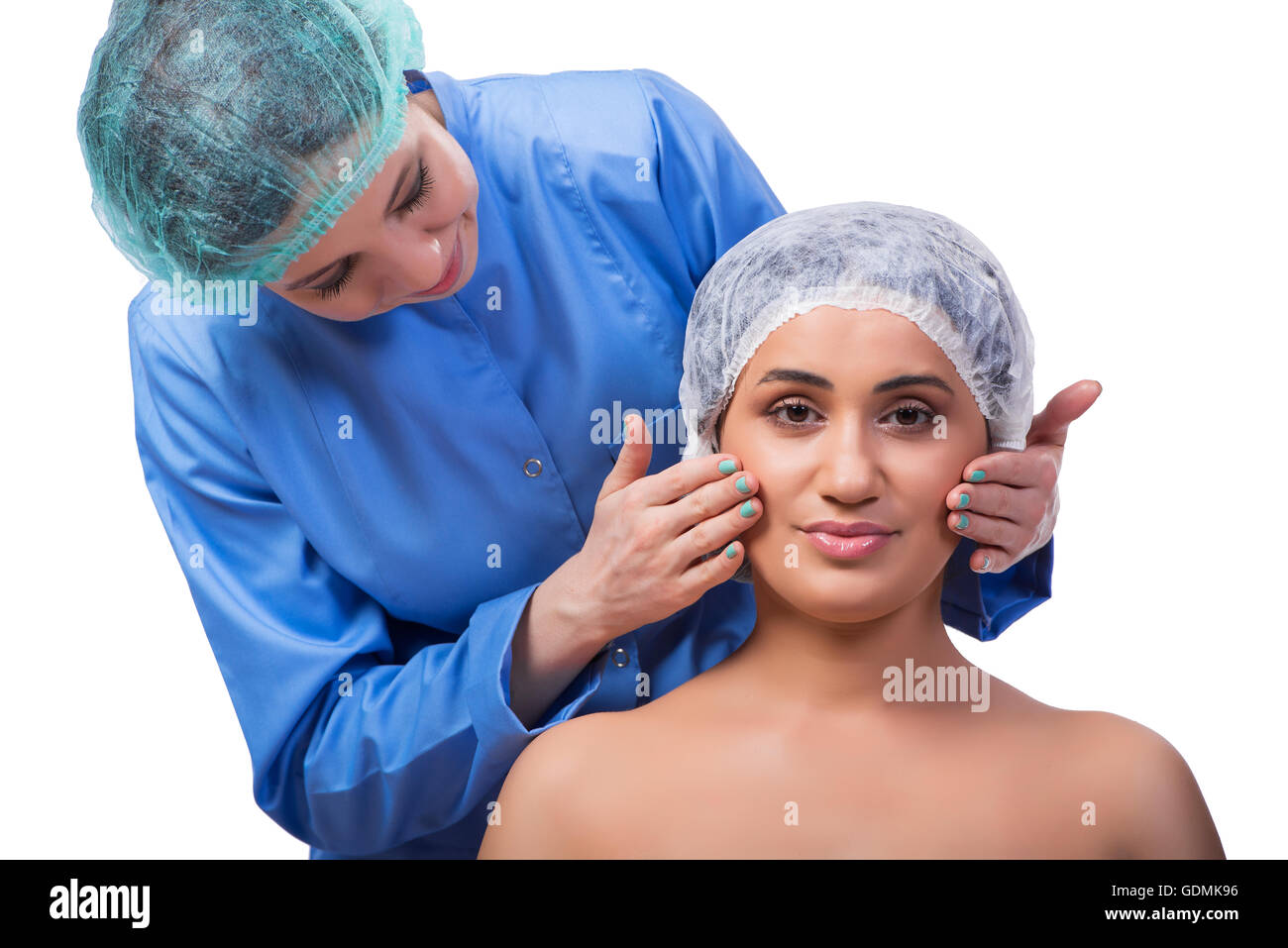 Young woman preparing for plastic surgery isolated on white Stock Photo ...