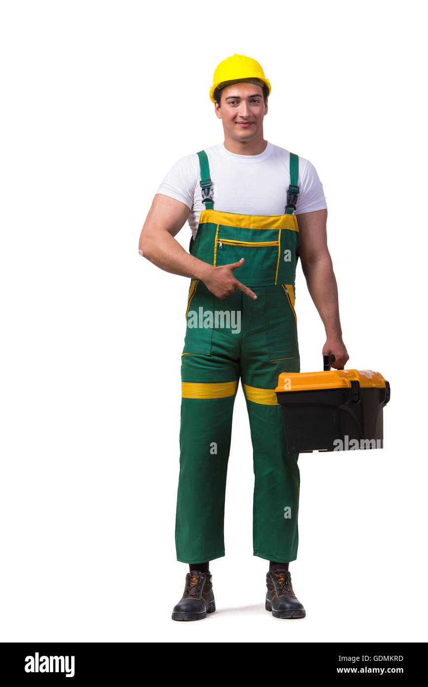 Man with toolbox isolated on the white background Stock Photo - Alamy