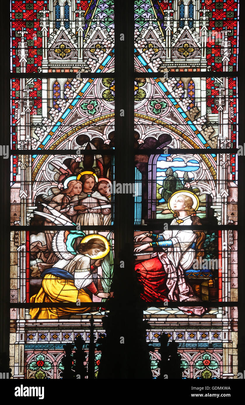 Saint Cecilia, stained glass in Minoritenkirche in Vienna, Austria ...