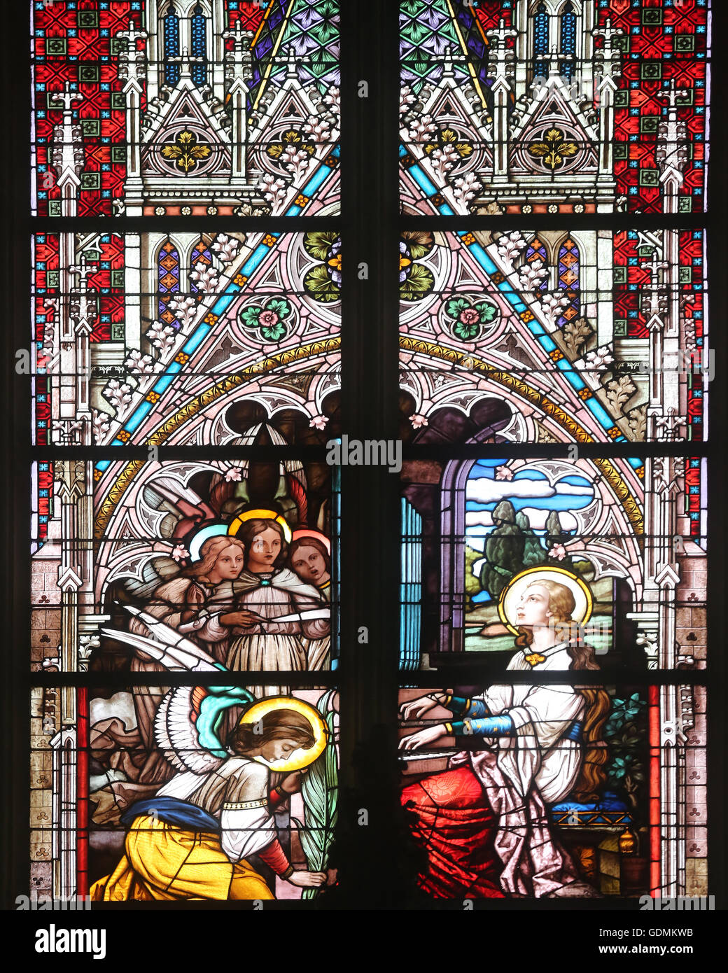 Saint Cecilia, stained glass in Minoritenkirche in Vienna, Austria ...