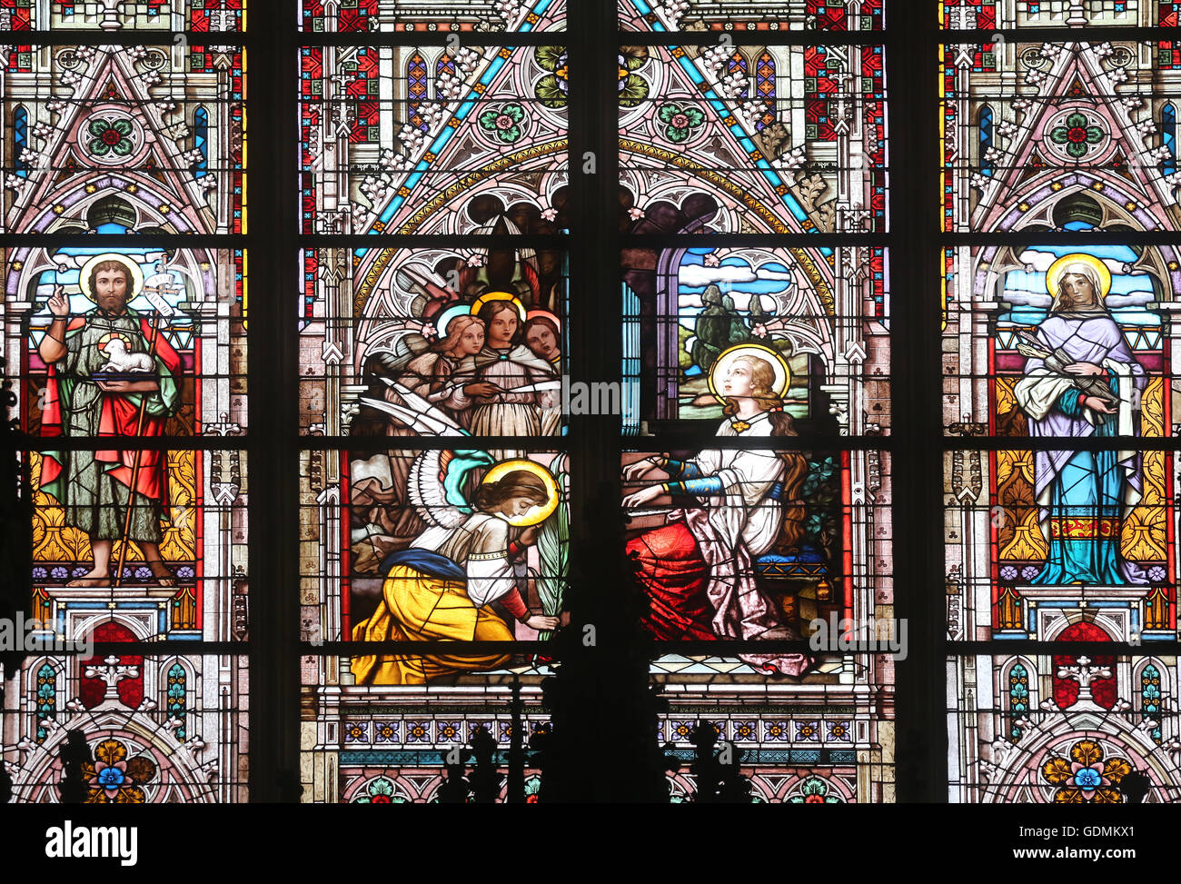 Saint Cecilia, stained glass in Minoritenkirche in Vienna, Austria ...