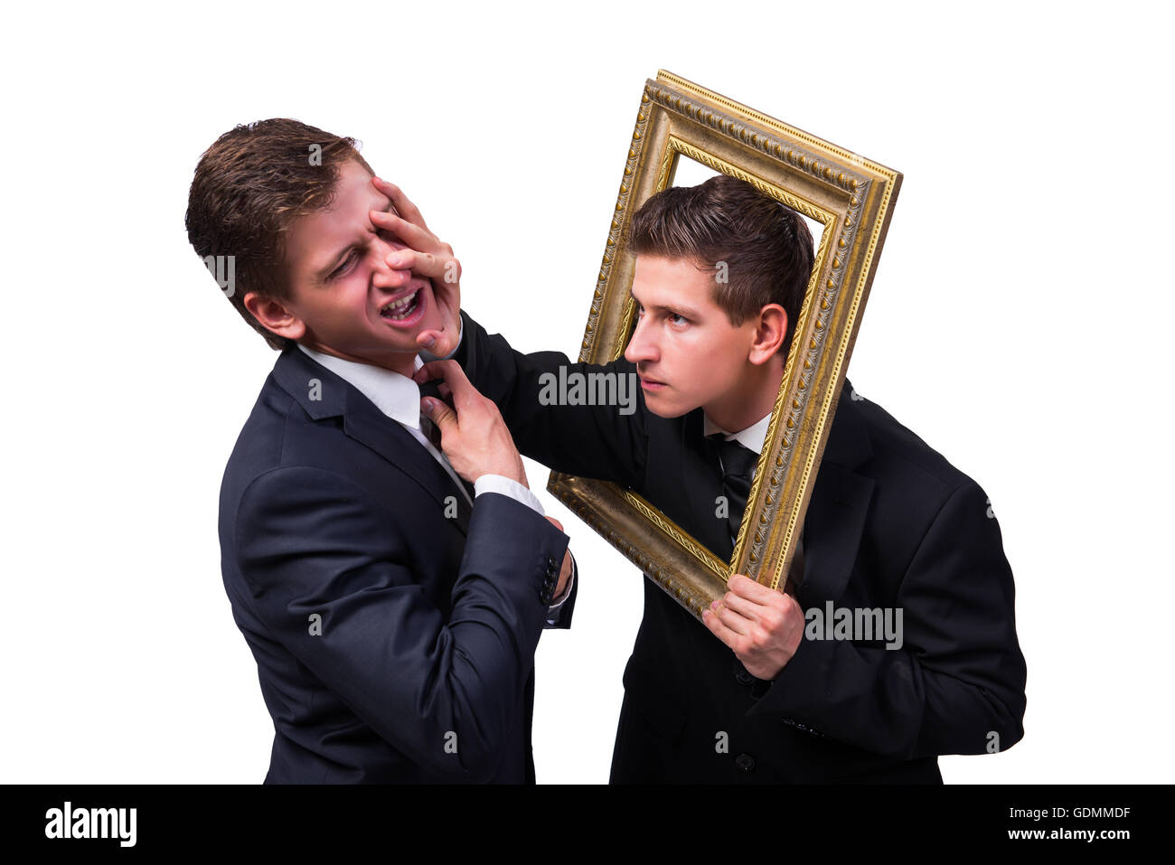 Two twins businessmen arguing with each other isolated on white Stock ...