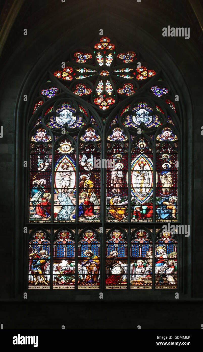 Jesus' baptism and the Transfiguration on Mount Tabor, Stained glass in ...