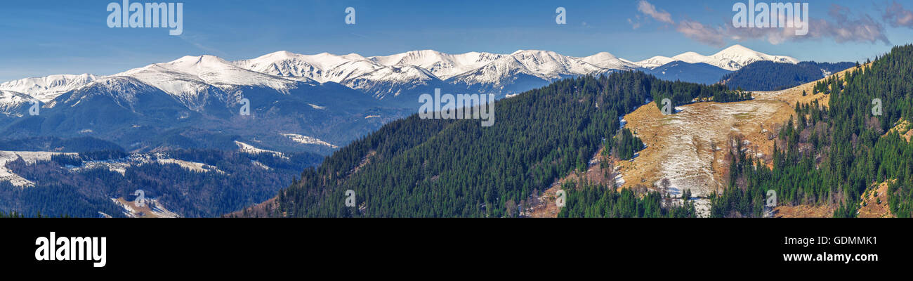 landscape, spring snow-capped mountain range Stock Photo - Alamy
